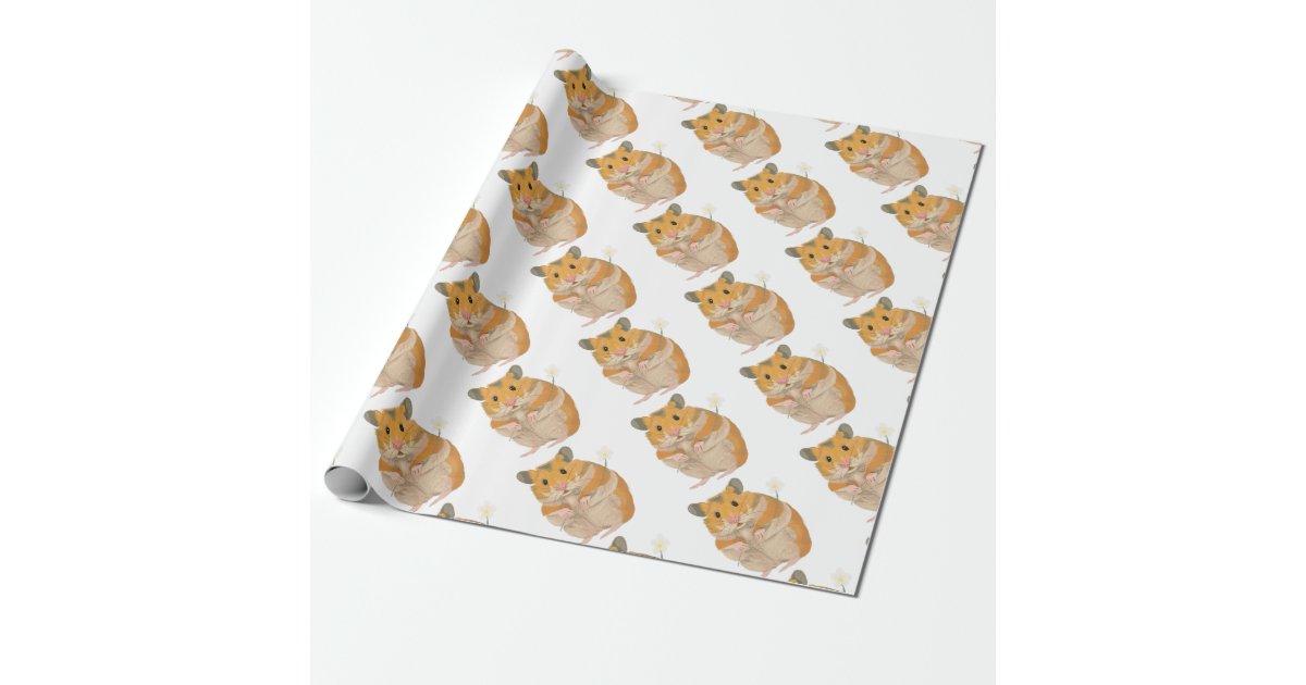 Cute little Hamster holding a flower Wrapping Paper | Zazzle