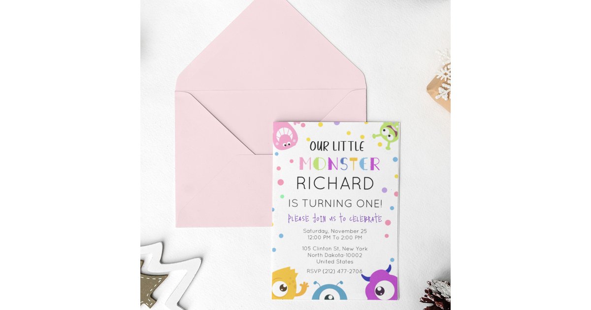 Cute Little Monster Polka Dots Themed Birthday Invitation | Zazzle