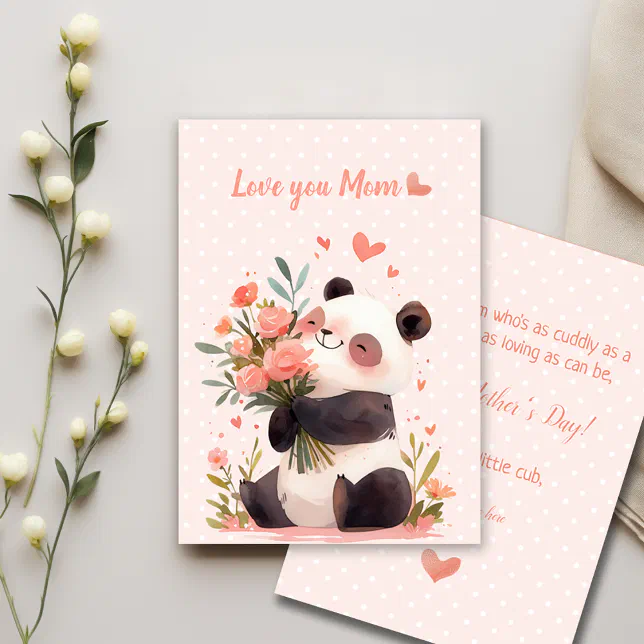 Cute Little Watercolor Panda Love Mothers Day Card | Zazzle