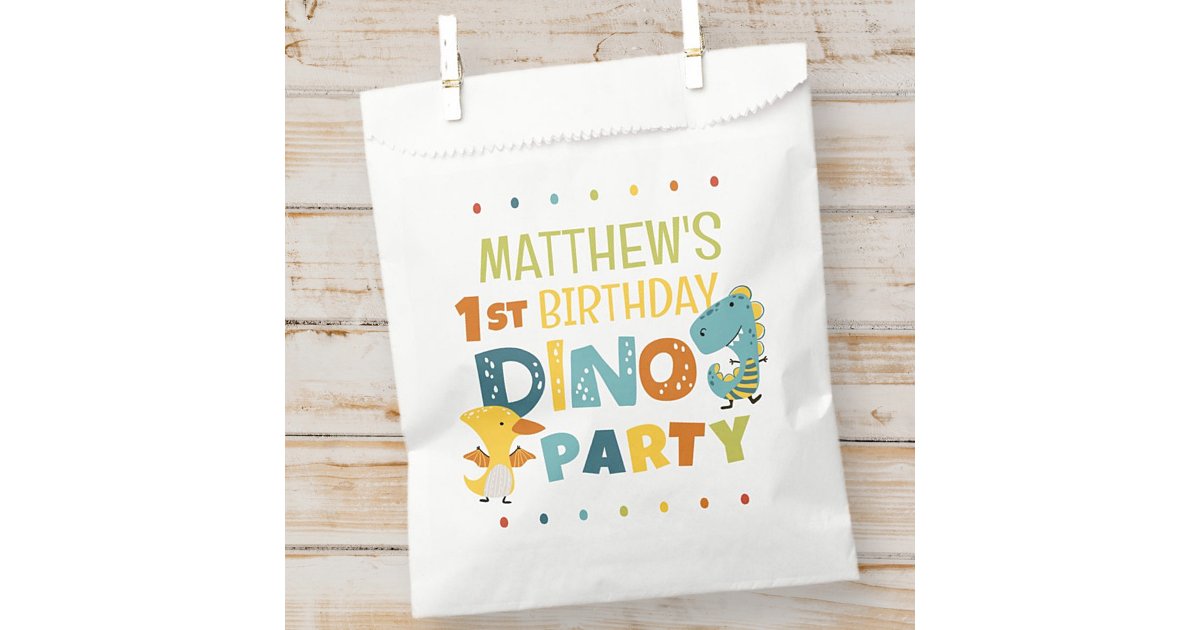 Cute Modern Dino Dinosaur Kid's Birthday Party Favour Bags | Zazzle