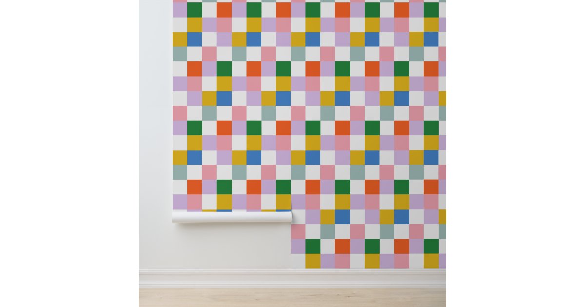 Cute Modern Playful Colourful Check Pattern Wallpaper | Zazzle