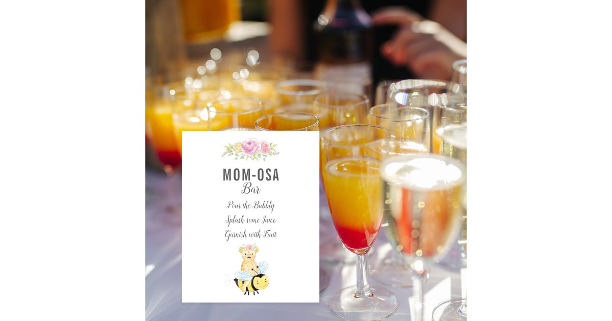 Cute Mom-osa Bar Girl Teddy Bear Baby Shower Poster | Zazzle