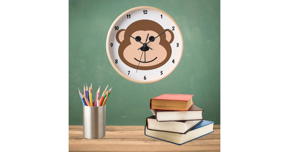 Cute Monkey Jungle Safari Animal Cartoon Clock | Zazzle