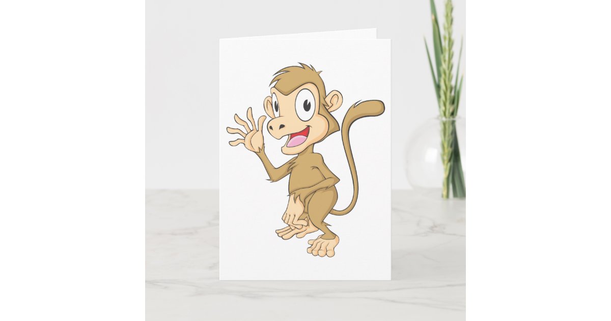 Cute Monkey Waving Hand Hi Hello Goodbye Card | Zazzle.co.uk