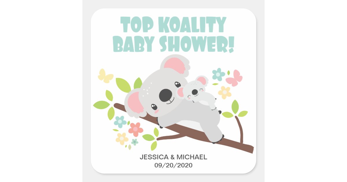 Cute Mum and Baby Top Koality Koala Baby Shower Square Sticker | Zazzle