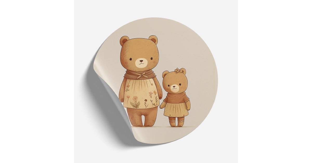 Cute Mummy Teddy Bear and Baby Bear. Mathers Day Classic Round Sticker ...