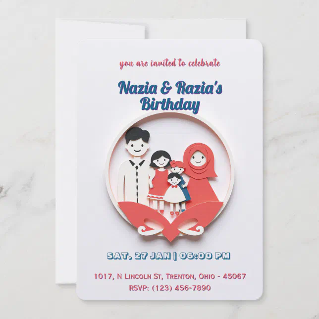 Cute Muslim Family Birthday Card | Zazzle