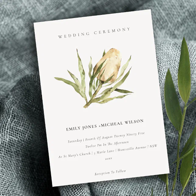 Cute Native Banksia Watercolor Floral Wedding Invitation | Zazzle