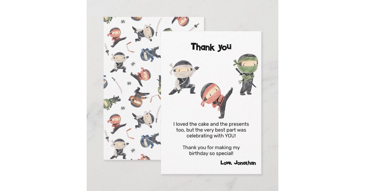 Cute Ninja Warrior Kids Birthday Party Thank You Card | Zazzle