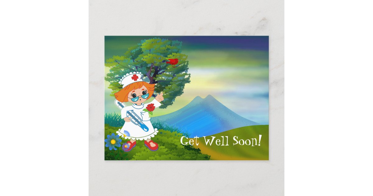 Cute Nurse Landscape Kids Get Well Soon Postcard | Zazzle