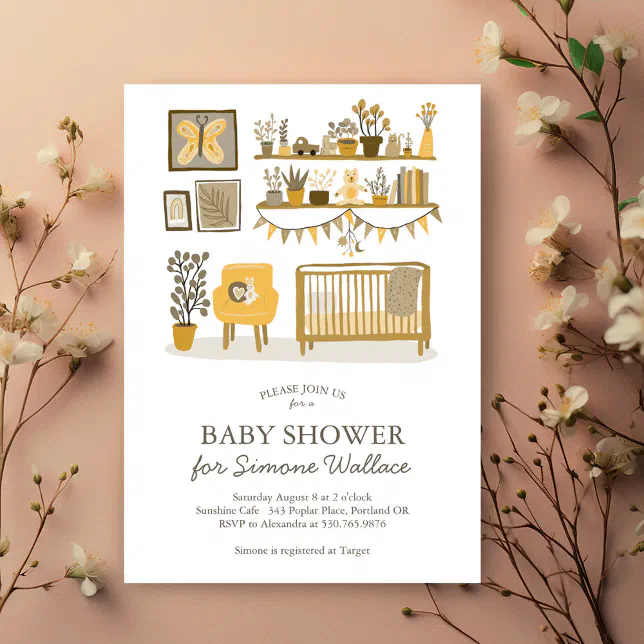 Cute Nursery Illustration CUSTOM BABY SHOWER Invitation | Zazzle