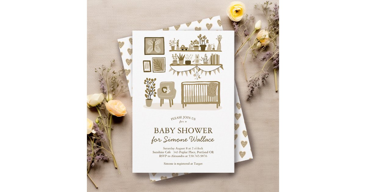Cute Nursery Illustration CUSTOM BABY SHOWER Invitation | Zazzle