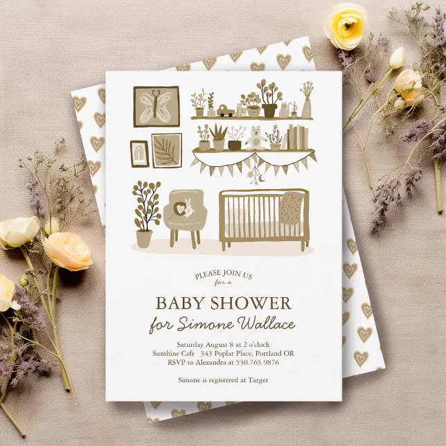 Cute Nursery Illustration CUSTOM BABY SHOWER Invitation | Zazzle