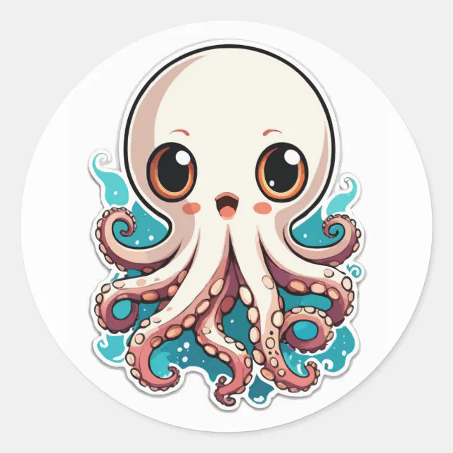 Cute Octopus Anime Cartoon Illustration Classic Round Sticker | Zazzle