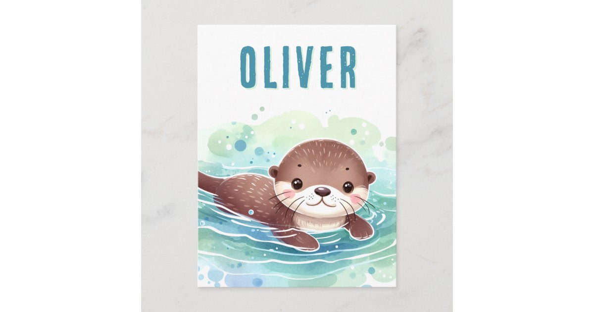 Cute Otter Illustration Custom Name Postcard | Zazzle