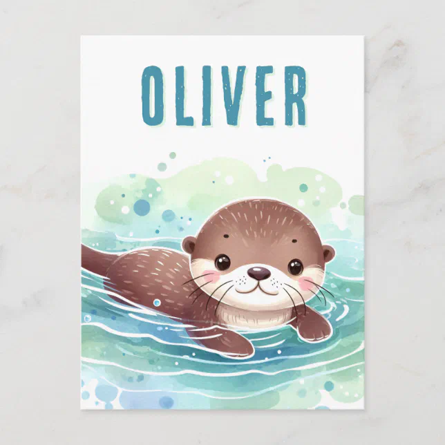 Cute Otter Illustration Custom Name Postcard | Zazzle