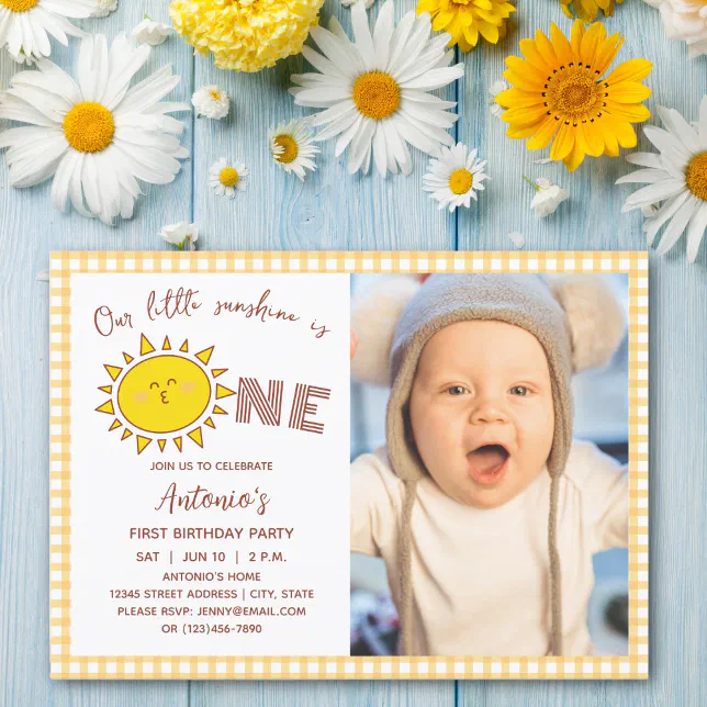 Cute Our Little Sunshine is One Boy Birthday Photo Invitation | Zazzle