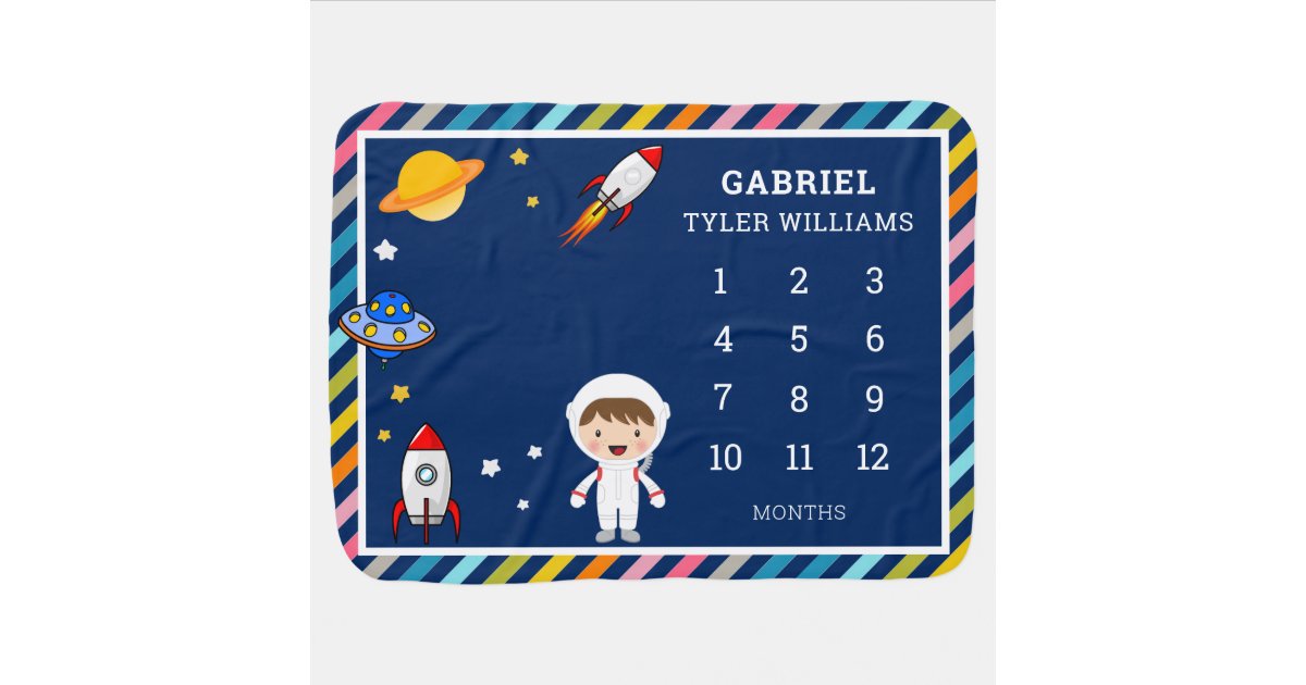 Cute Outer Space Rocket Baby Boy Monthly Milestone Baby Blanket | Zazzle