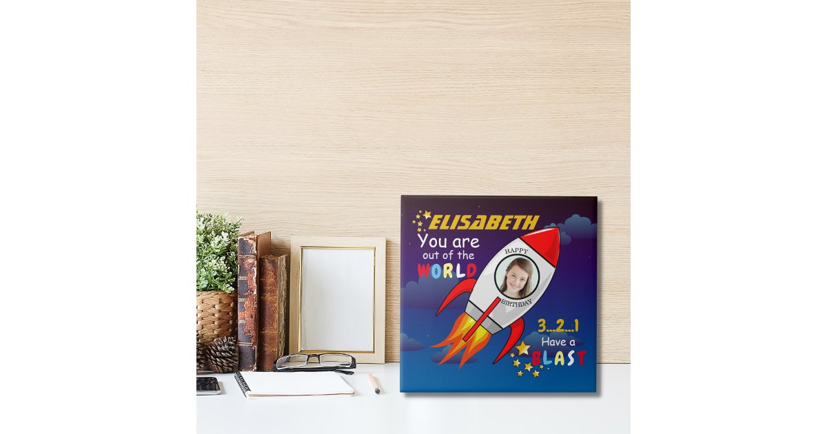 Cute Outer Space Rocket Ship Blast Off Birthday Tile Zazzle