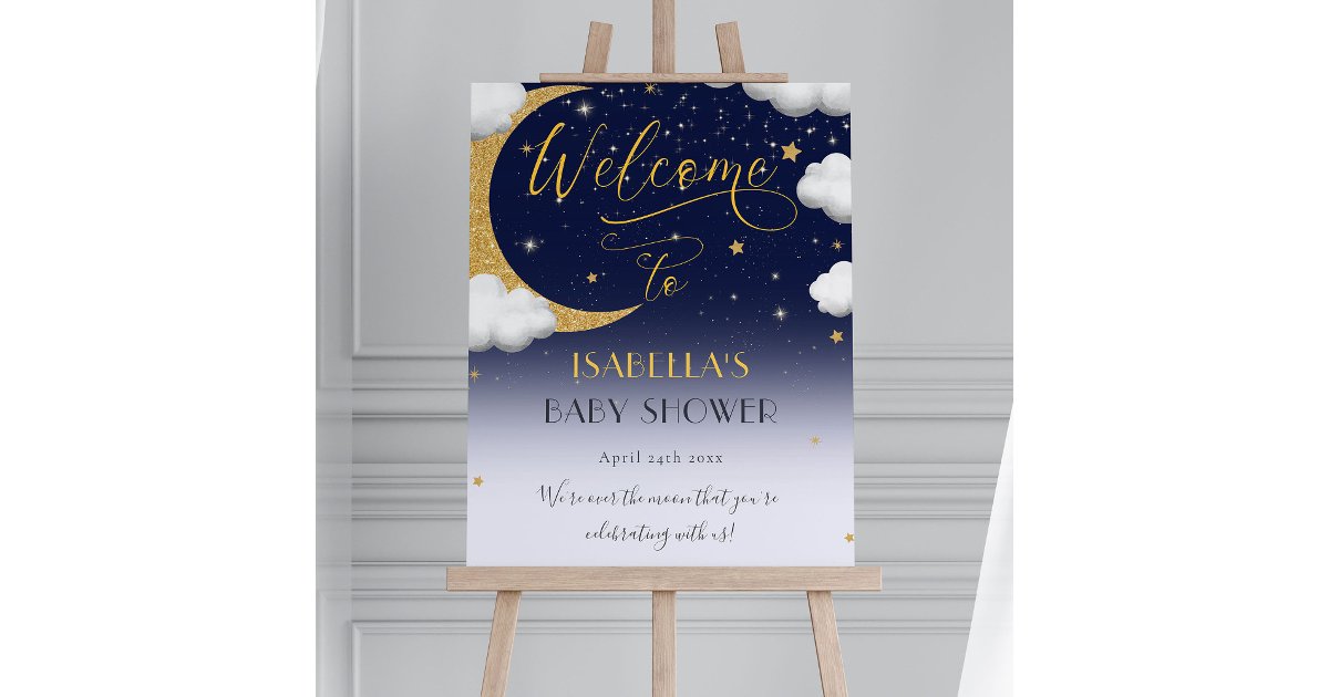 Cute Over the Moon Baby Shower Welcome Poster | Zazzle
