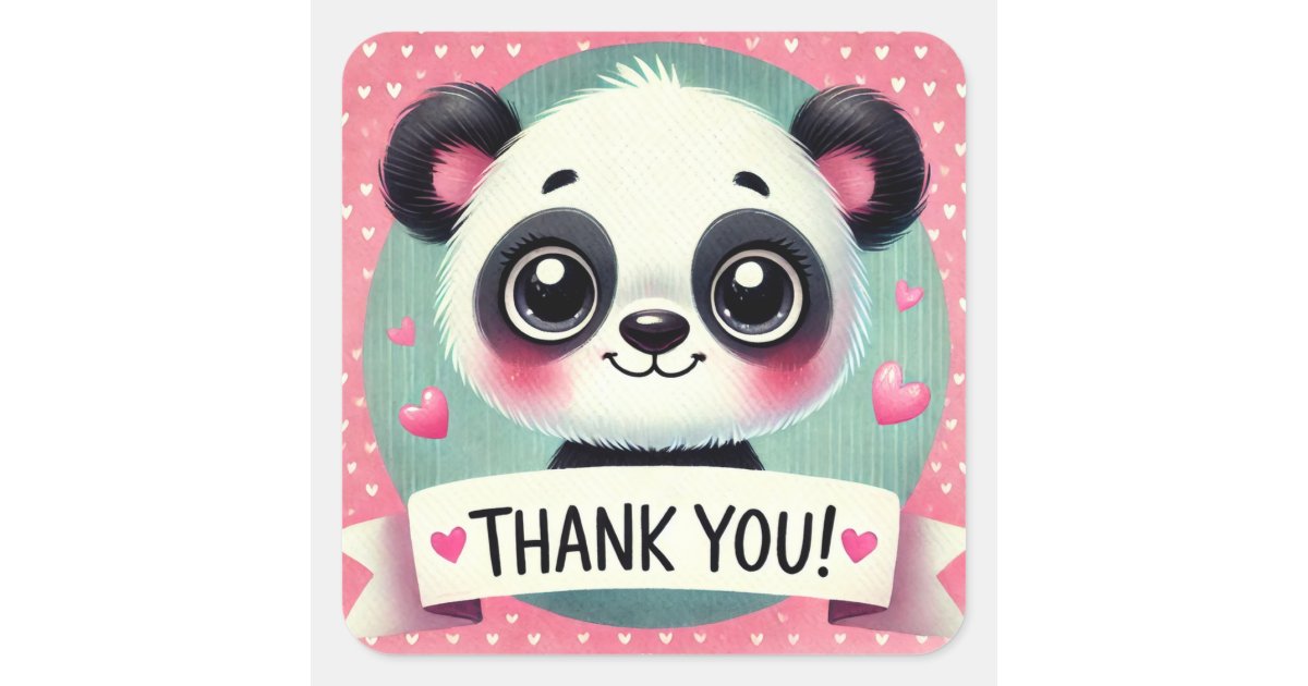 Cute Panda Thank You Square Sticker | Zazzle