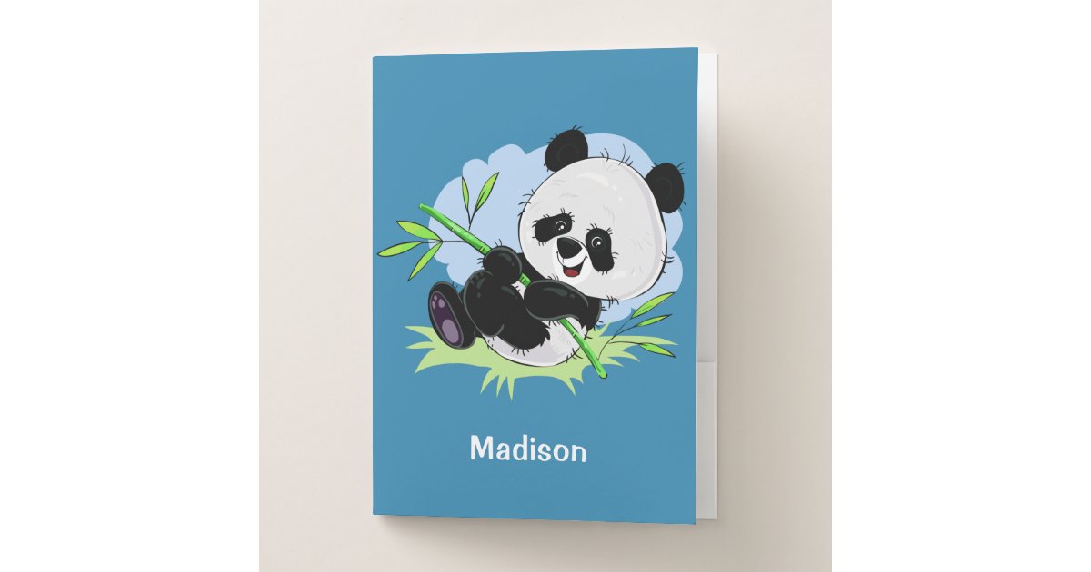 Cute Pandas custom name & colour Pocket Folder | Zazzle