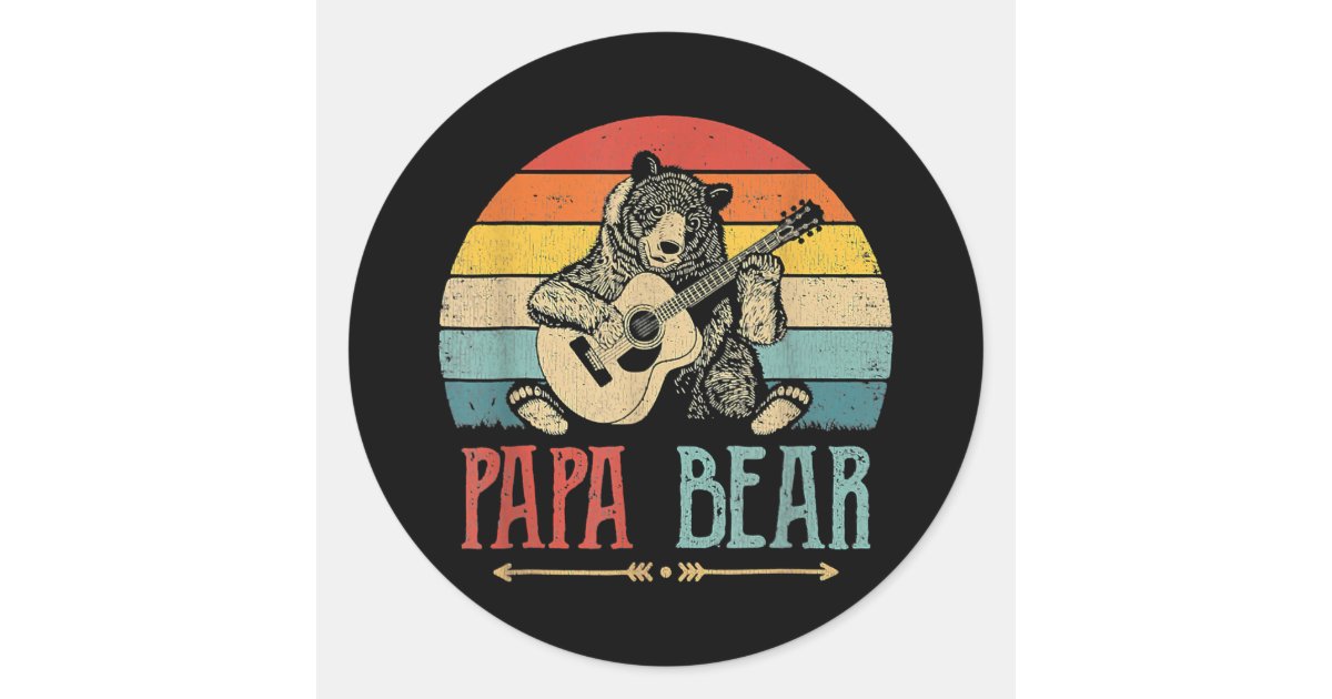 Cute Papa Bear Vintage Father's Day Retro Dad Classic Round Sticker ...
