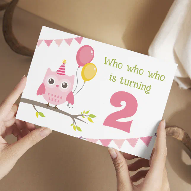 Cute Party Owl Who Is Turning 2 Second Birthday Invitation | Zazzle