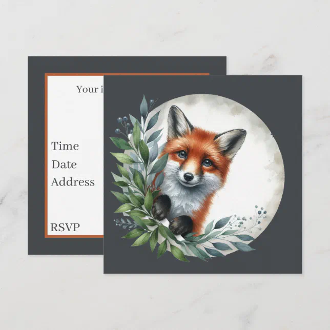 Cute peeking woodland fox party invitation | Zazzle