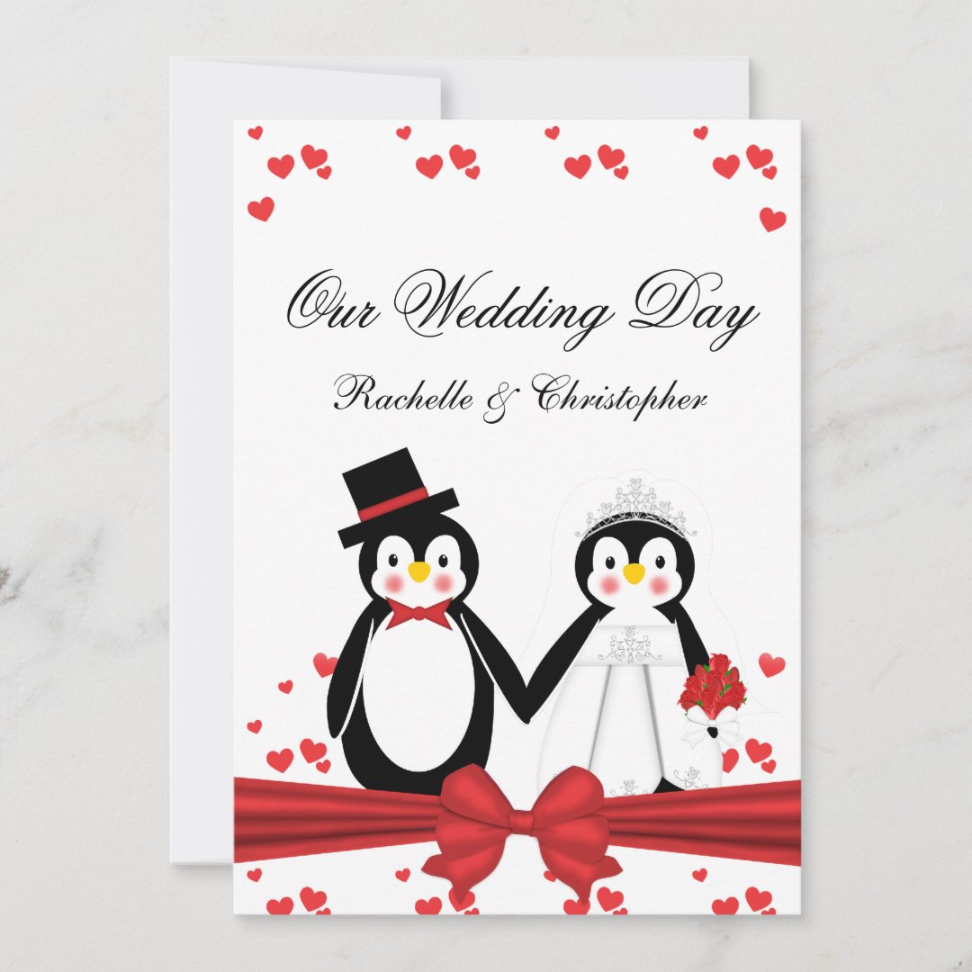 Cute Penguins Bride & Groom Wedding Invitations | Zazzle