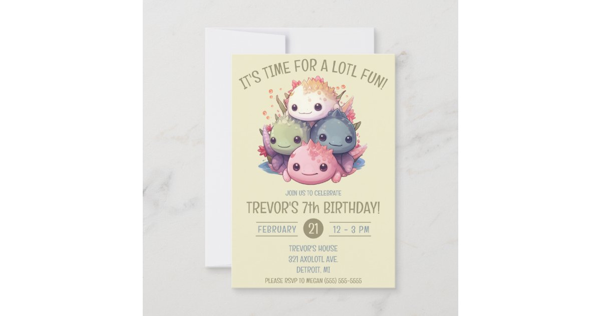 Cute Pile of Axolotls Birthday Party Invitation | Zazzle