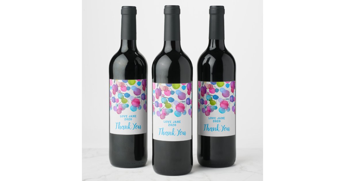 Cute pink abstract art tree wine label | Zazzle