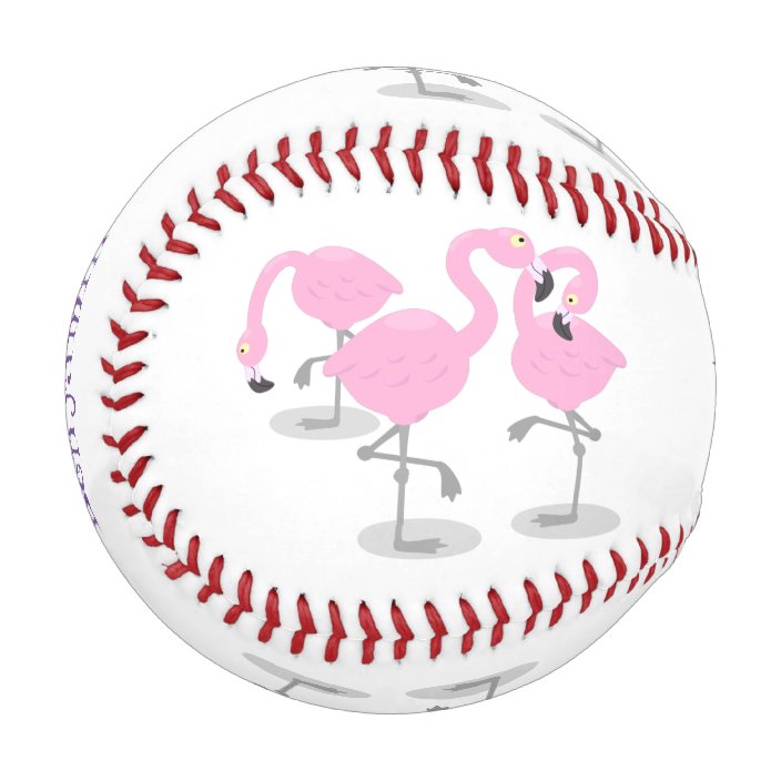 Cute pink flamingo trio cartoon illustration baseball | Zazzle.co.uk