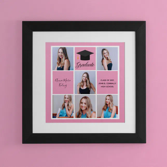 Cute Pink Graduate Photo Collage Graduation Party Poster | Zazzle