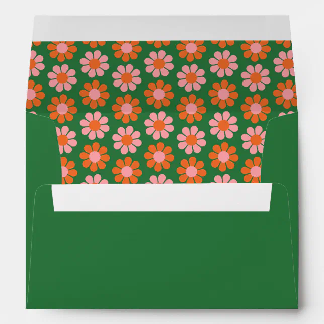 Cute Pink Green Retro Preppy Flowers Bridal Shower Envelope | Zazzle