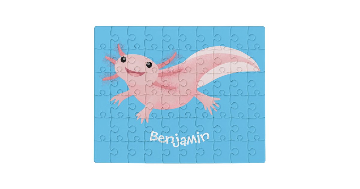 Cute pink happy axolotl jigsaw puzzle | Zazzle