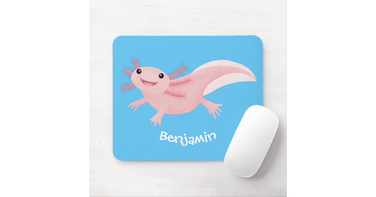 Cute pink happy axolotl mouse mat | Zazzle