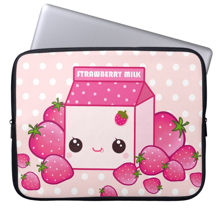 Cute pink milk carton with kawaii strawberries laptop sleeve | Zazzle.co.uk