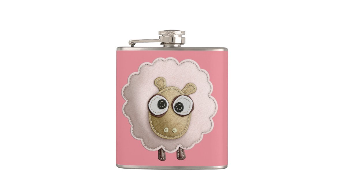 Cute Pink Sheep Faux Felt Hip Flask | Zazzle