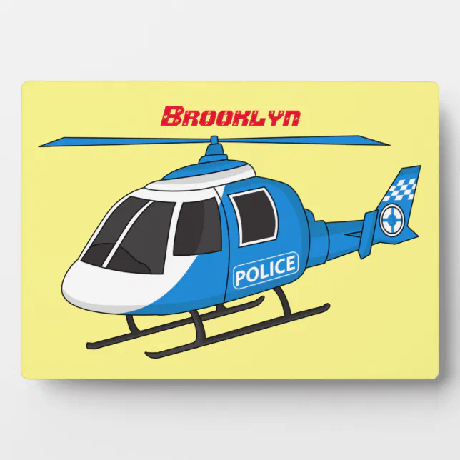 Cute police department helicopter chopper cartoon plaque | Zazzle