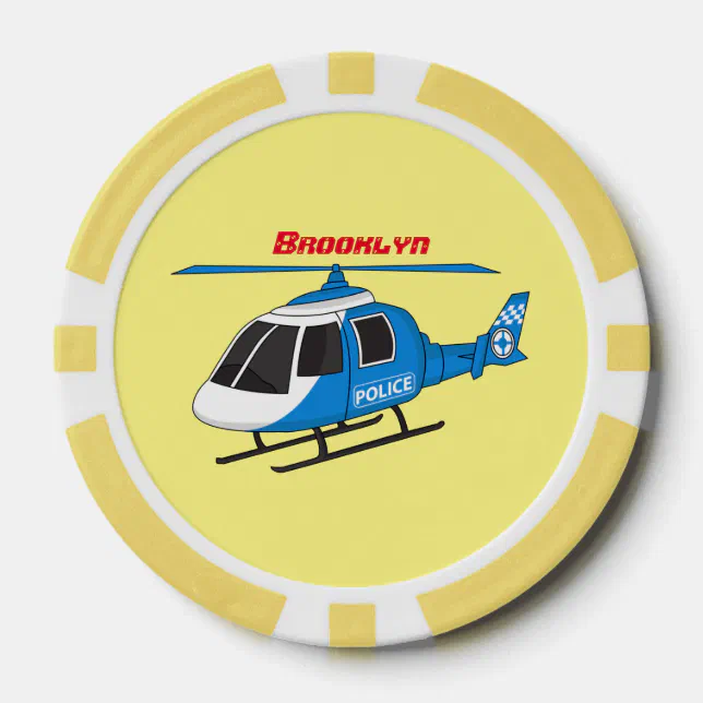 Cute police department helicopter chopper cartoon poker chips | Zazzle