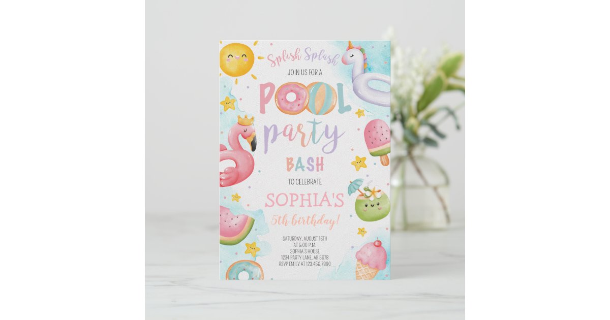 Cute Pool Party Birthday Bash Invitation | Zazzle