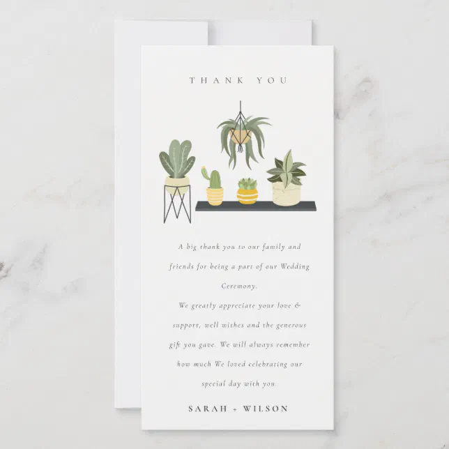 Cute Potted Leafy Succulent Plants Foliage Wedding Thank You Card | Zazzle