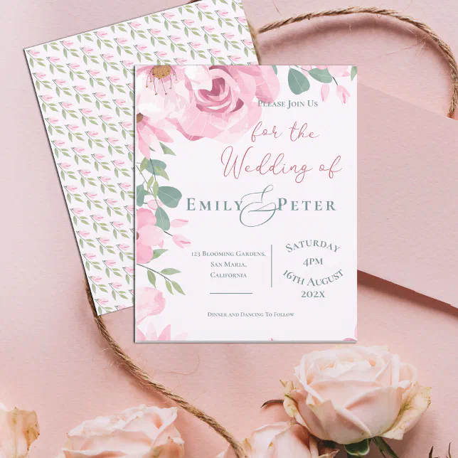 Cute Pretty Blush Pink Florals Wedding invitation | Zazzle