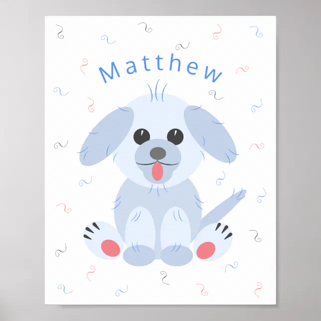 Cute Puppy Dog Cartoon Pink Pastel Personalised Poster | Zazzle