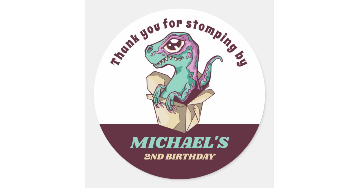 Cute Raptor Baby Dinosaur Kids Birthday Party Classic Round Sticker ...