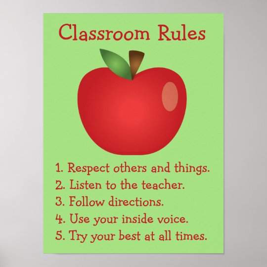 Cute Red Apple Custom Classroom Rules Poster | Zazzle.co.uk