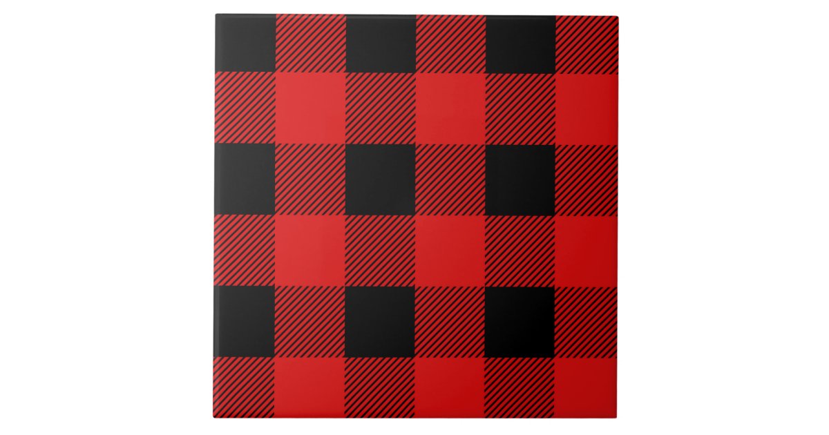 cute red buffalo plaid pattern tile | Zazzle