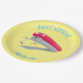 Cute red happy stapler cartoon illustration paper plate | Zazzle