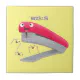 Cute red happy stapler cartoon illustration tile | Zazzle